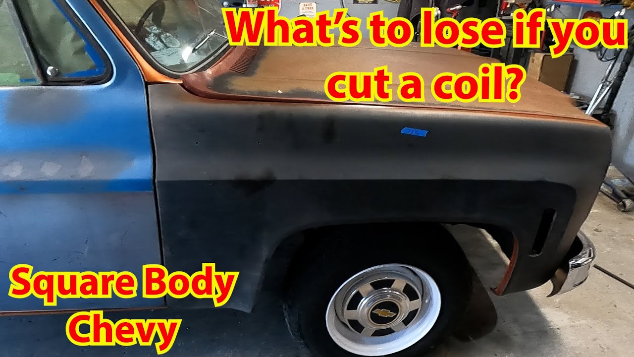 Budget DIY front end lowering by cutting coils on Chevy square body ...