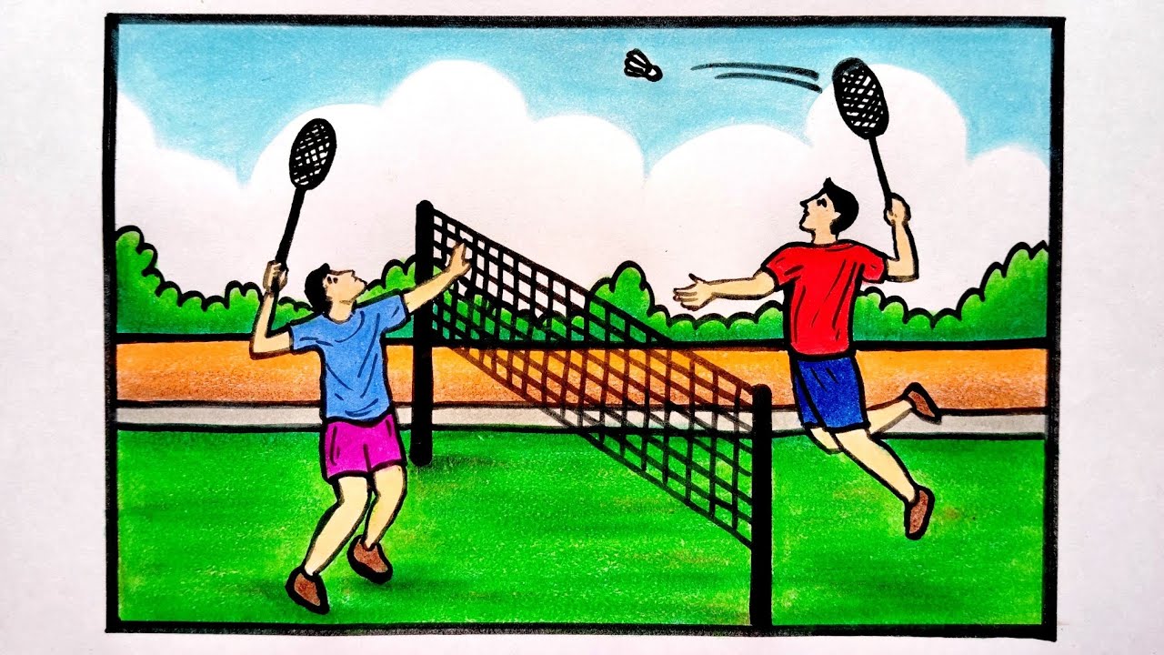 Boys Playing Badminton 🏸 Drawing || Badminton Players Drawing || How to ...
