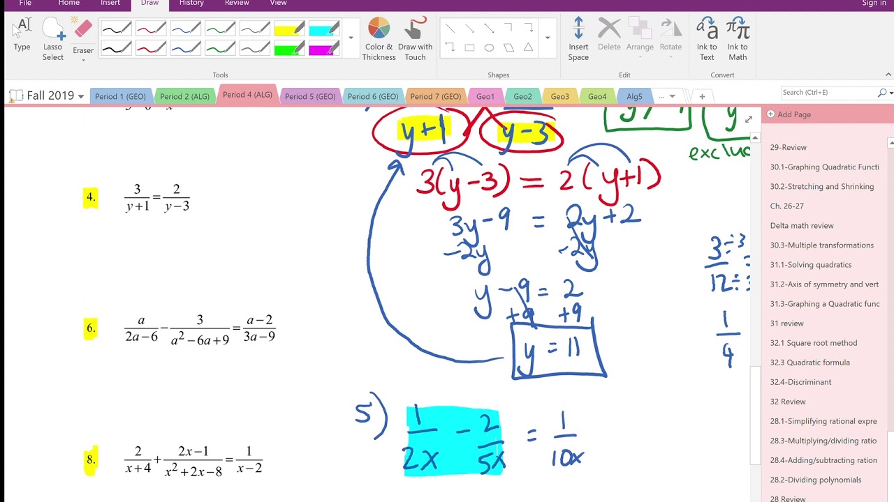 Algebra Rational equations part 2 period 4 - YouTube