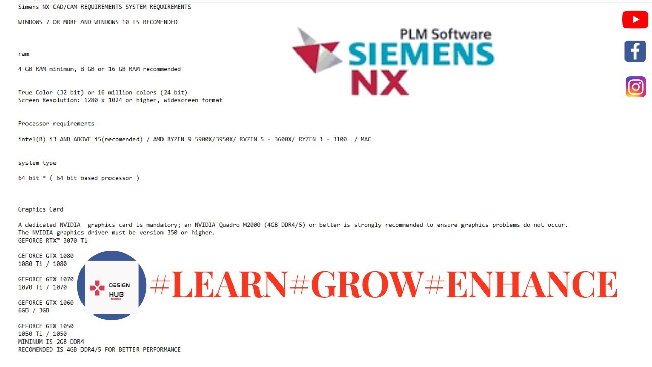 Siemens NX CAD/CAM system requirements #designhubtutorials #NXCADCAM ...