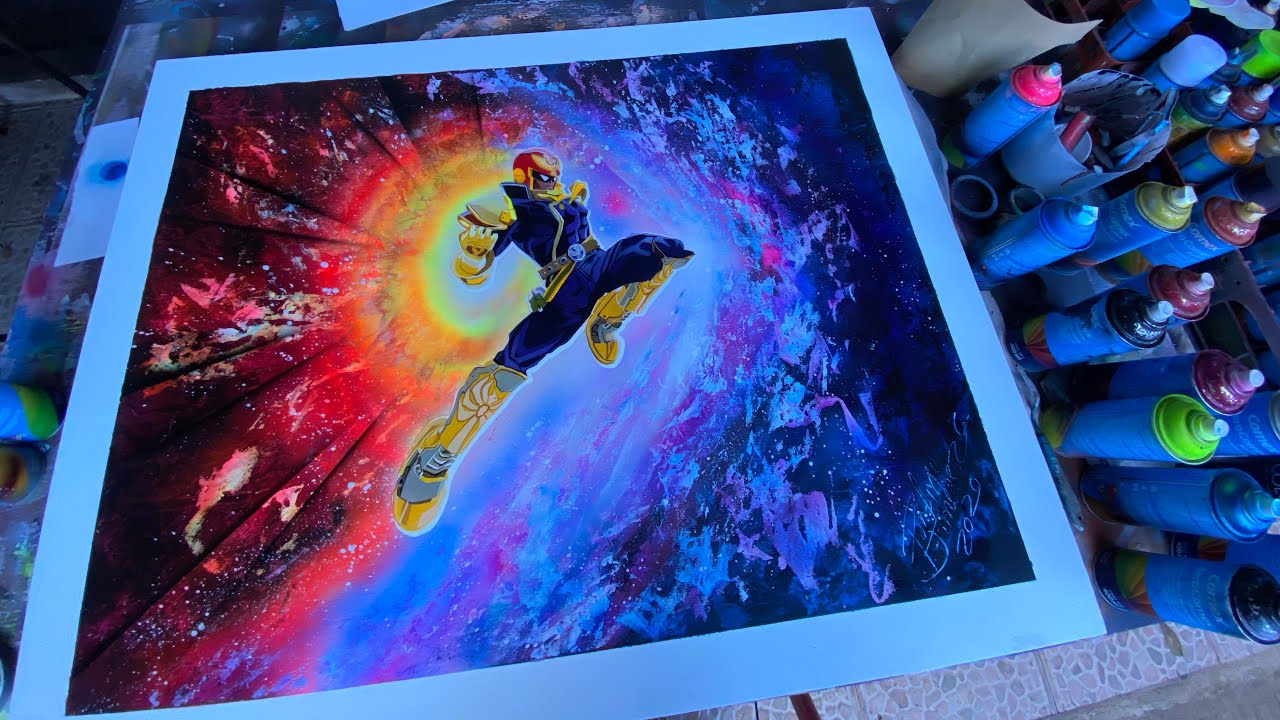 Captain Falcon spray painting art - YouTube