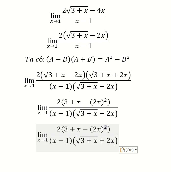 Toán 11: Giới hạn: lim (x→1)⁡ (2√(3+x)-4x)/(x-1) - Cách giải chi tiết ...