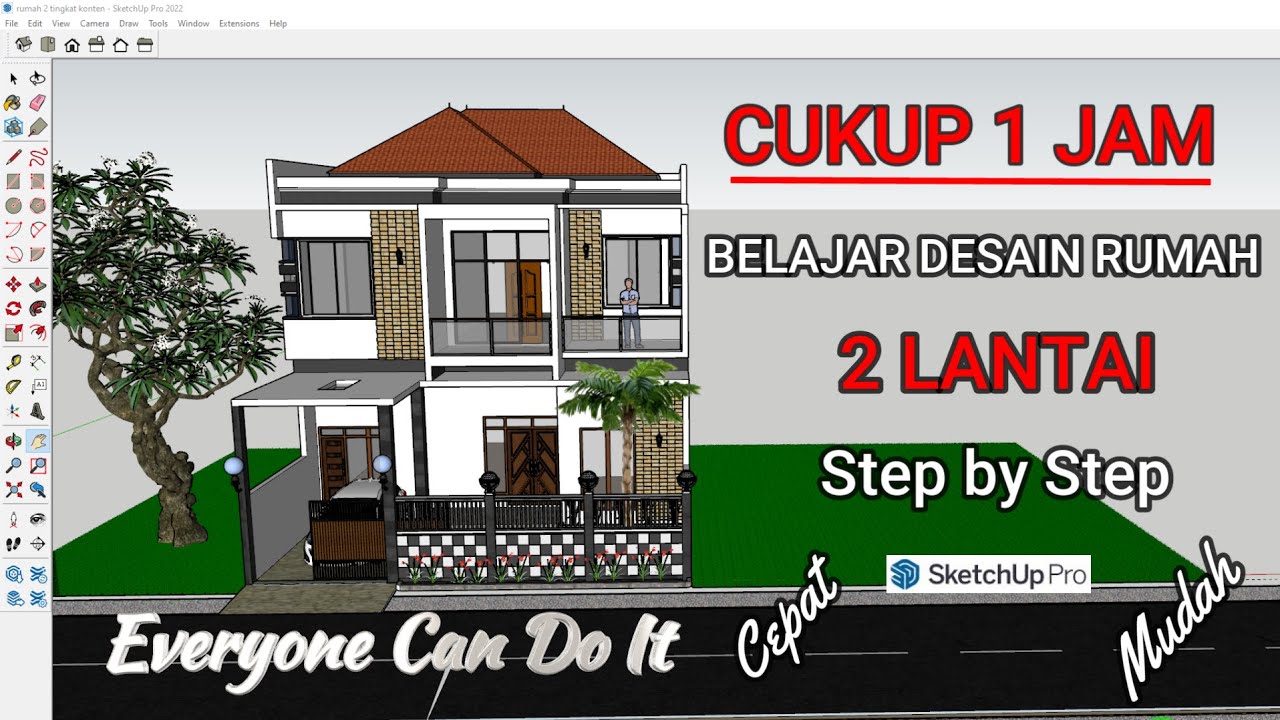 Sketchup Tutorial !!! Cara Desain rumah 2 LANTAI 4 KAMAR Dari NOL - YouTube