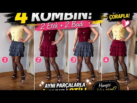 Mix & Match Kombin! 👉 4 Kombin Tek Video! 🖤 Etek + Badi Kombin Denedim / 2 Etek 2 Badi ile 4 Stil ✨