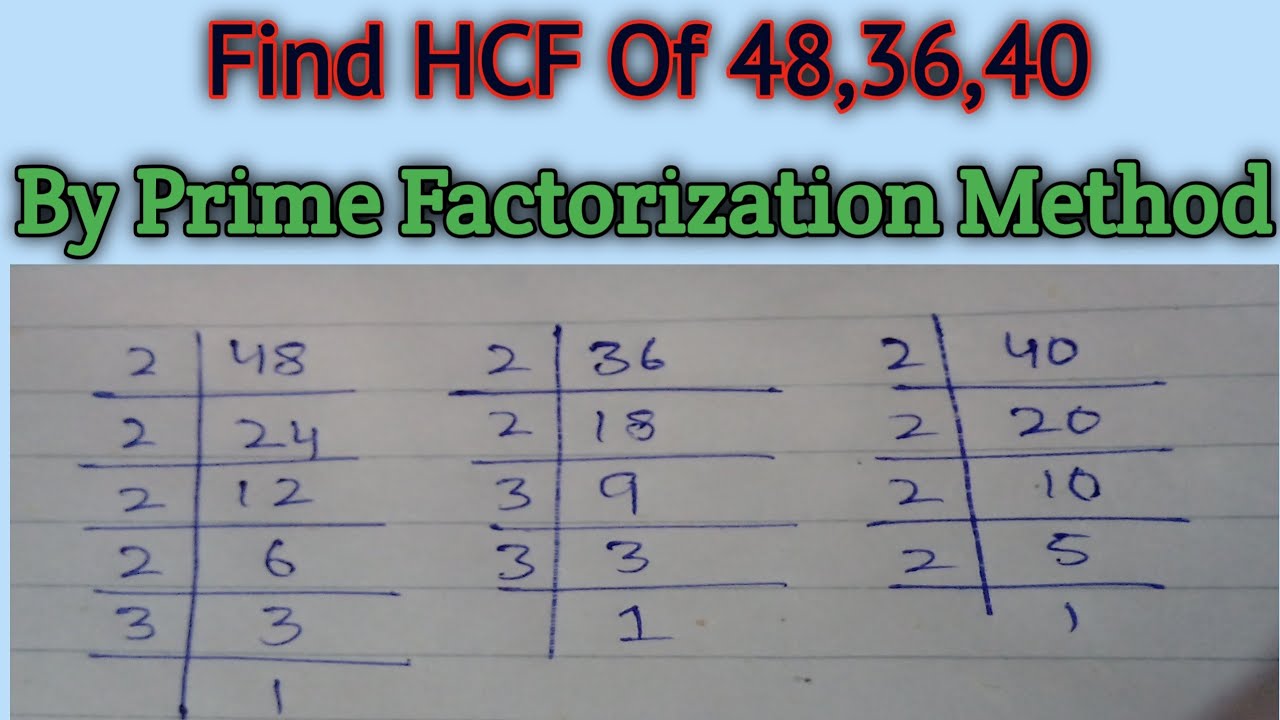 Find HCF Of 48 36 And 40 By Prime Factorization Method In Hindi Urdu Find HCF Of 48 36 And 40 By Prime Factorization Method In Hindi Urdu