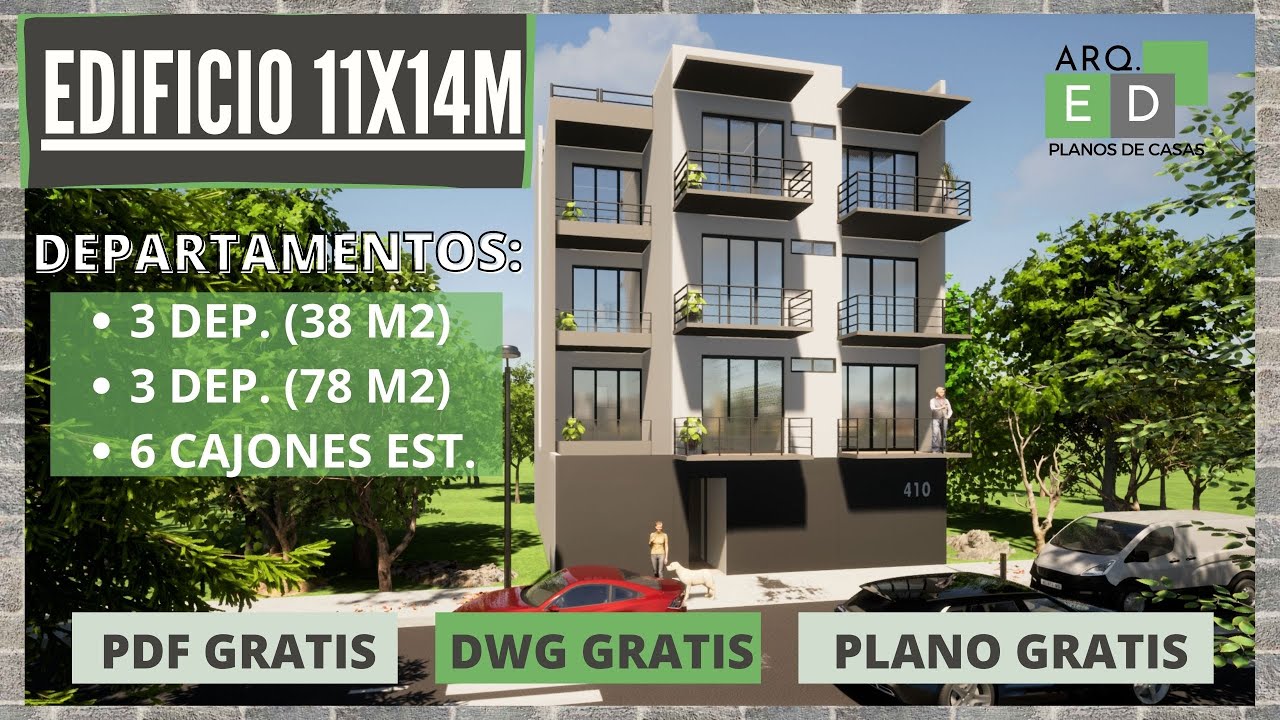 EDIFICIO DE DEPARTAMENTOS 11X14 METROS - PARA RENTAR - 🏡🔴 con 1 y 2 dormitorios PDF + DWG PLANO ...