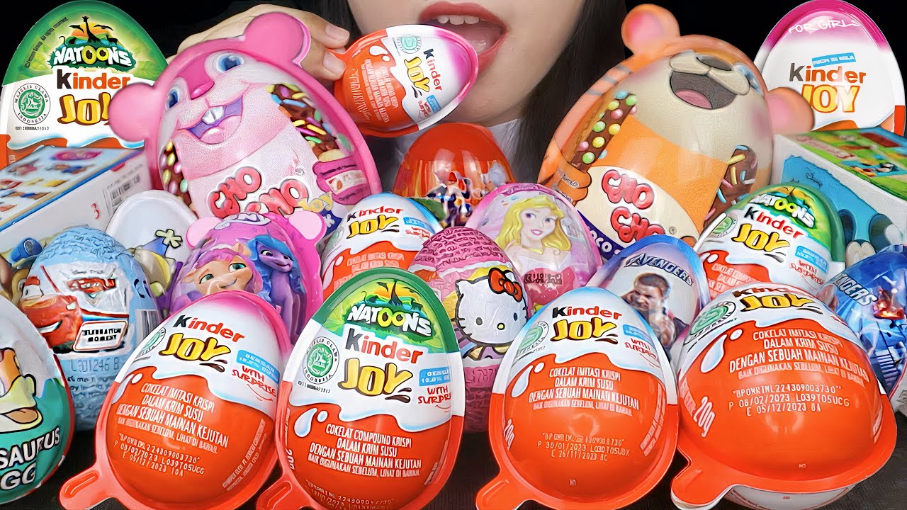 CHOCOLATE EGG PARTY! ASMR KINDER JOY EGG, ZAINI SURPRISE EGG, HELLO ...