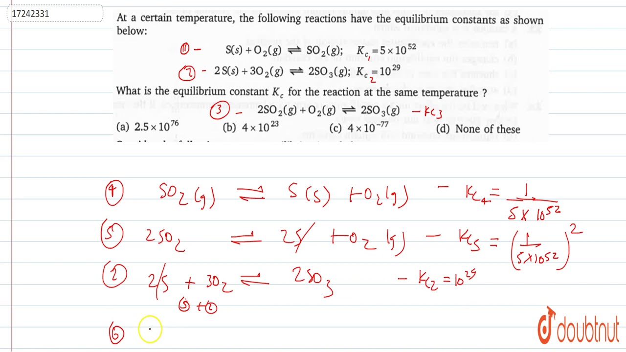 At A Certain Temperature The Following Reactions Have The Equilibrium