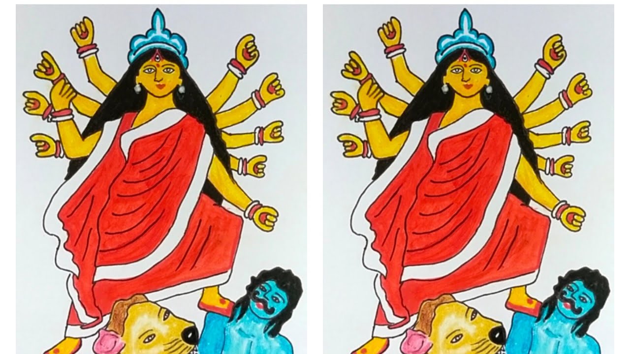 Mahishasura Mardini Drawing Very Easy Step - YouTube