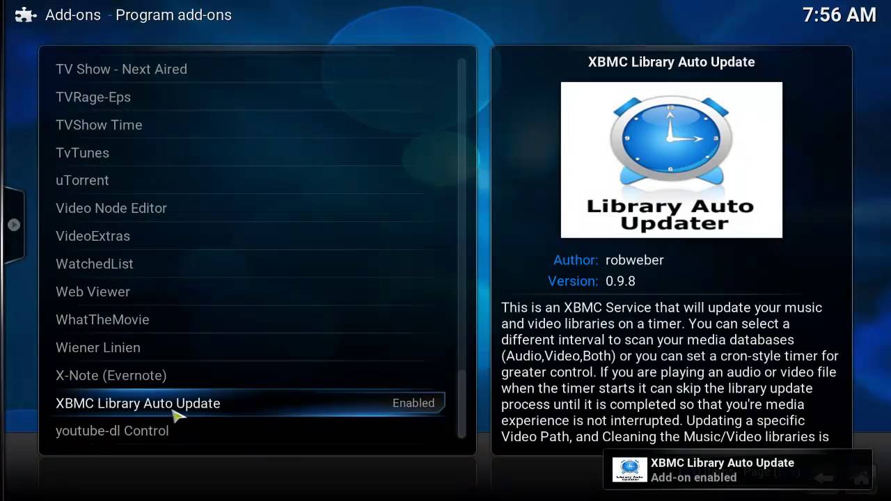 How to set a timer for updating the Kodi Video or Music Library ...
