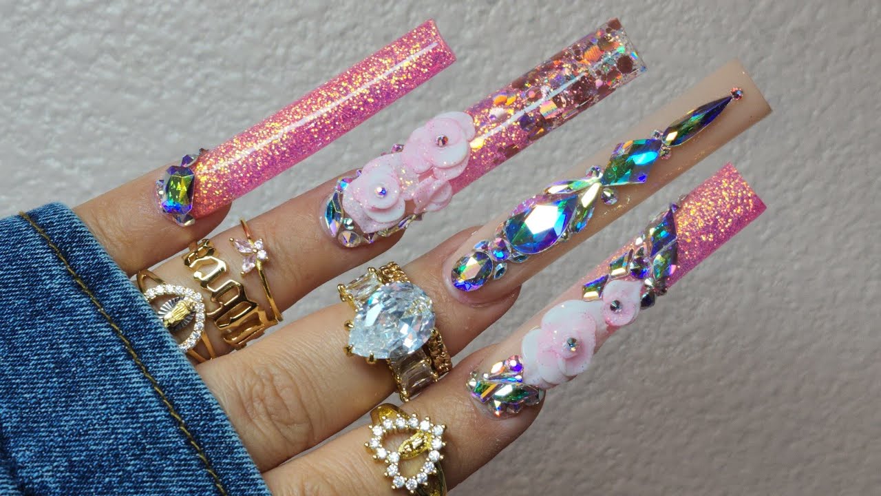3xl Pink Buchona nails | Full tutorial #nails - YouTube