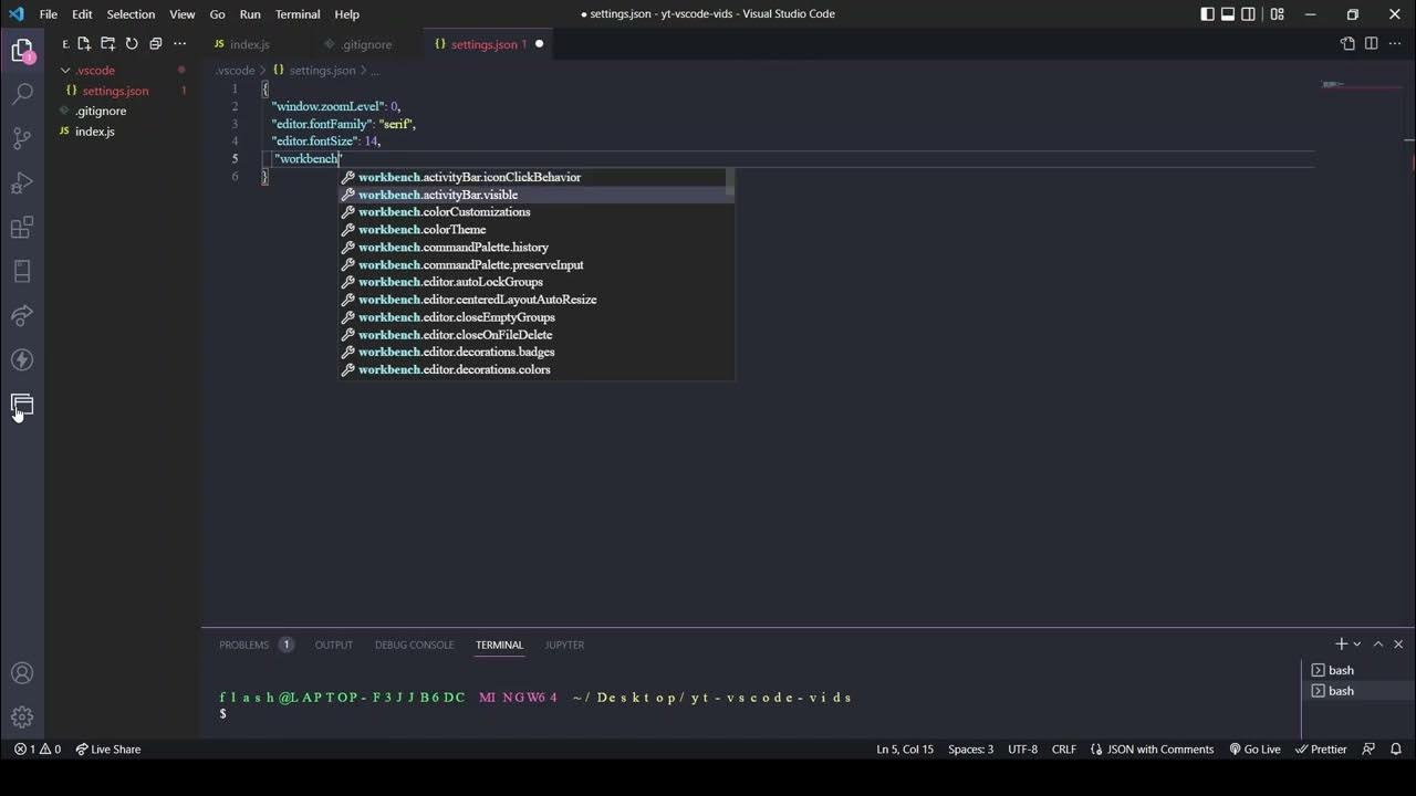 VS Code: the activity bar with settings.json - YouTube