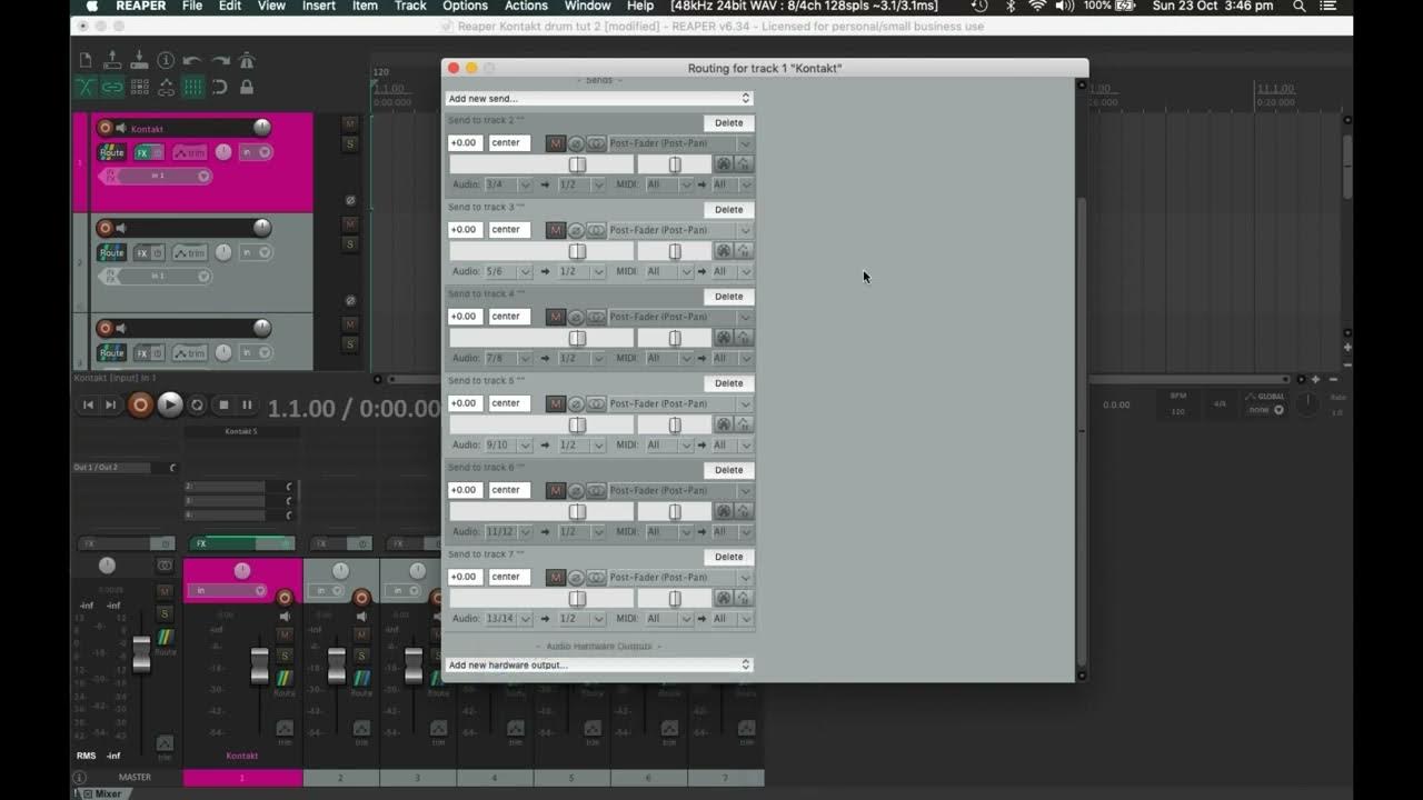 Reaper: setting up Kontakt drum kit with separate outputs - YouTube