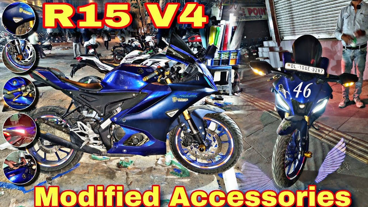 Yamaha R15 V4 😎 Full Modified Accessories 🔥 Wings Light 🪽 #r15v4 # ...