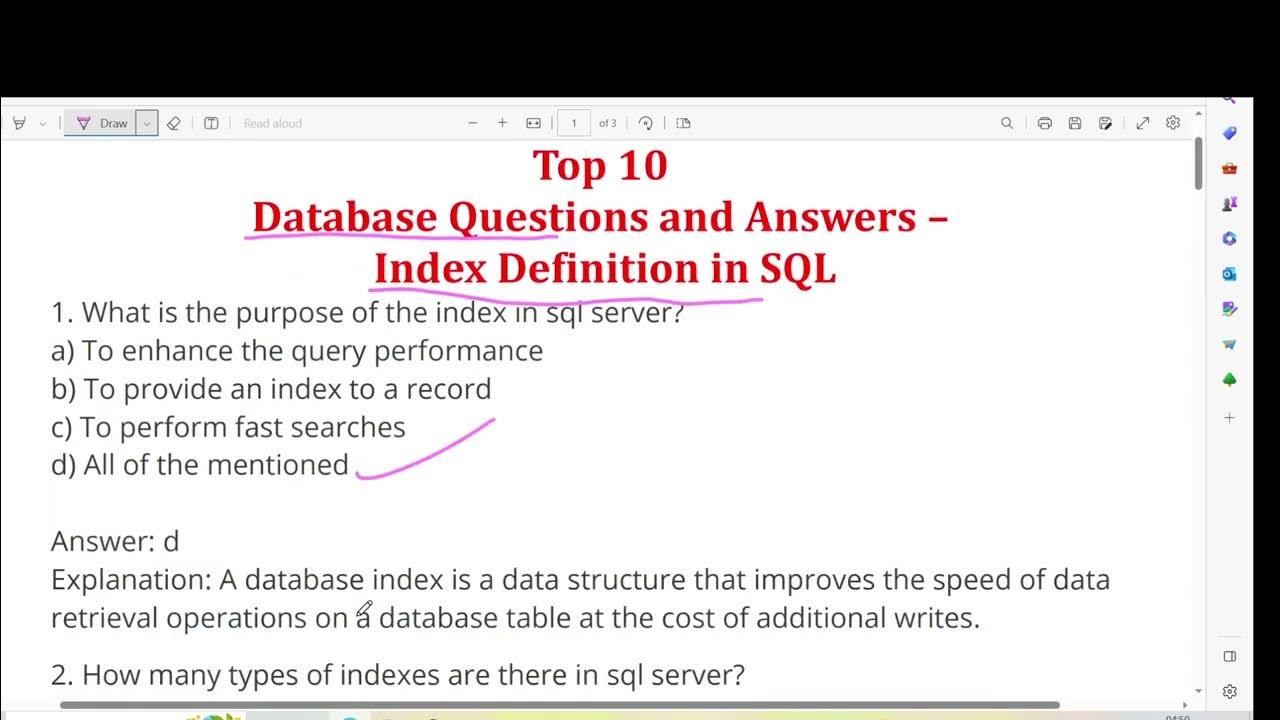 Database Questions & Answers MCQ | Index Definition in SQL - YouTube
