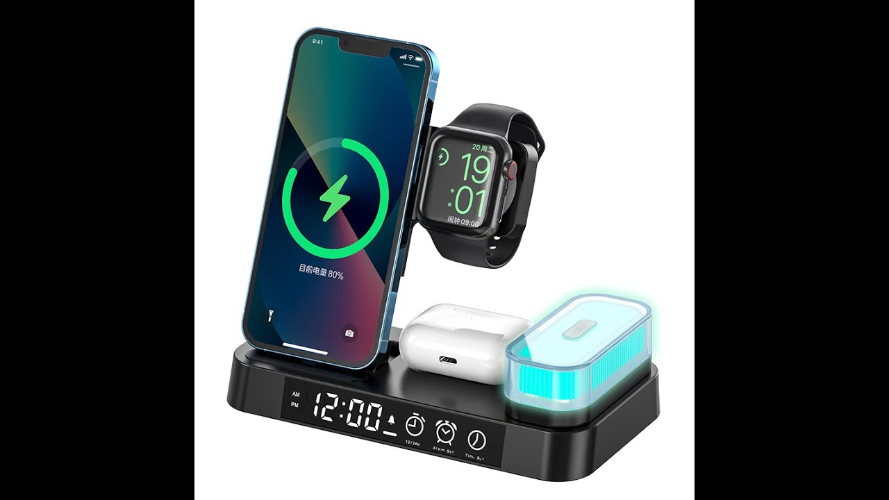 4in1 Charging Station with Alarm Clock and Portable LED Lights - YouTube