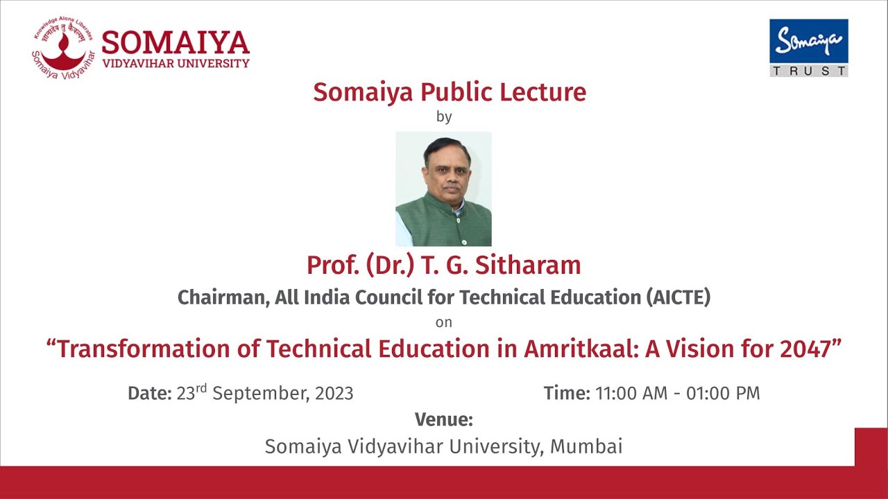 Somaiya Public Lecture by Prof (Dr) T G Sitharam - YouTube