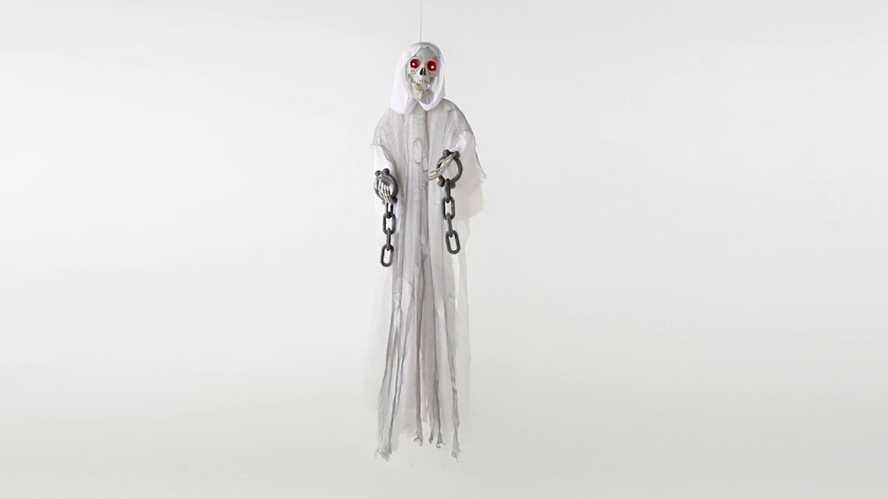 5' Animated LED Reaper Skeleton Ghoul White with Chains Decorative ...
