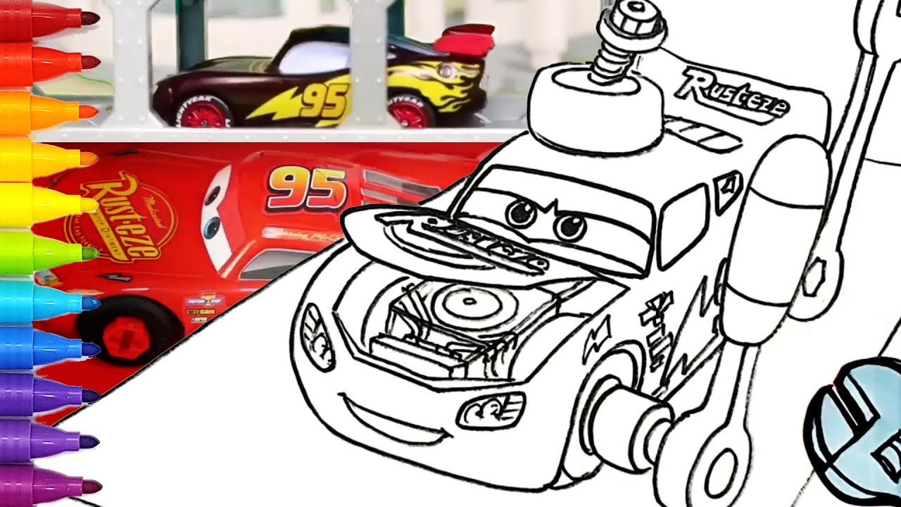 CARS 3 Lightning McQueen Color Change Crash & Tire Fix + Garage Drawing ...