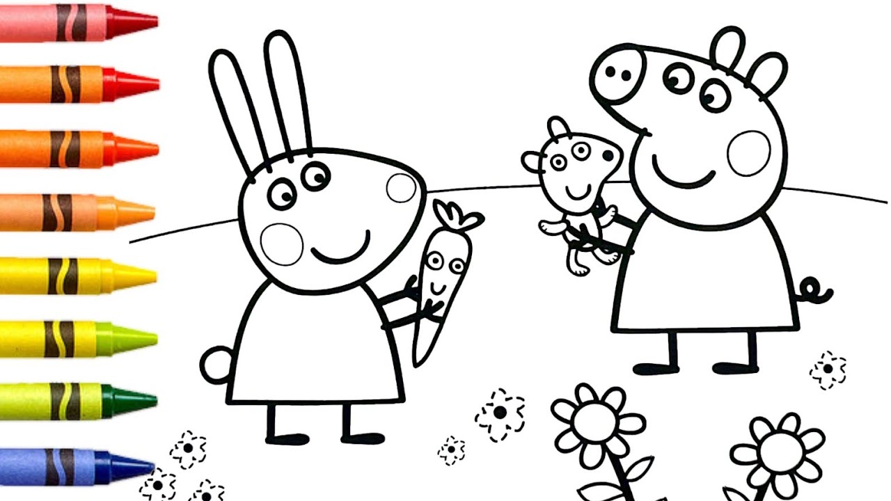 Peppa Pig and Rebecca Rabbit playing in the garden|Peppa Pig Coloring ...