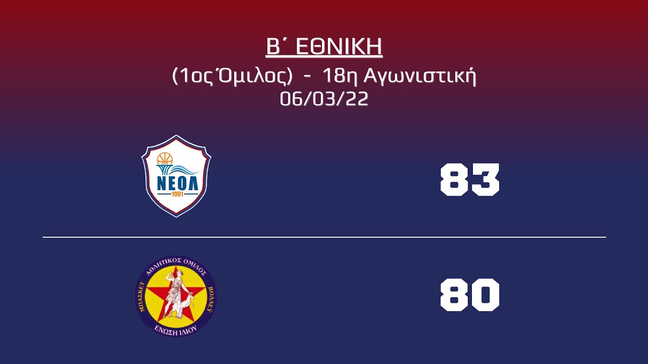 NEOΛ VS ΑΟ ΕΝΩΣΗ ΙΛΙΟΥ | Β' ΕΘΝΙΚΗ (1ος Όμιλος) | 18η Αγωνιστική | 2021 ...