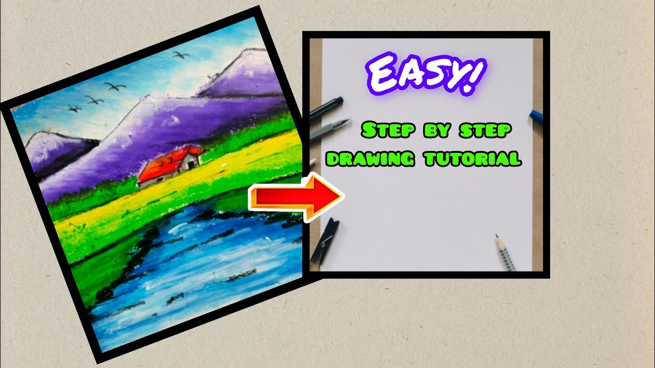 How To Draw Beautiful Mountain Lake || Easy Mountain Scenery Drawing ...