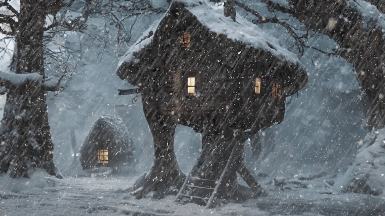 Treehouse Freezing Blizzard Winter Storm | Snow Ambience & Howling Wind ...