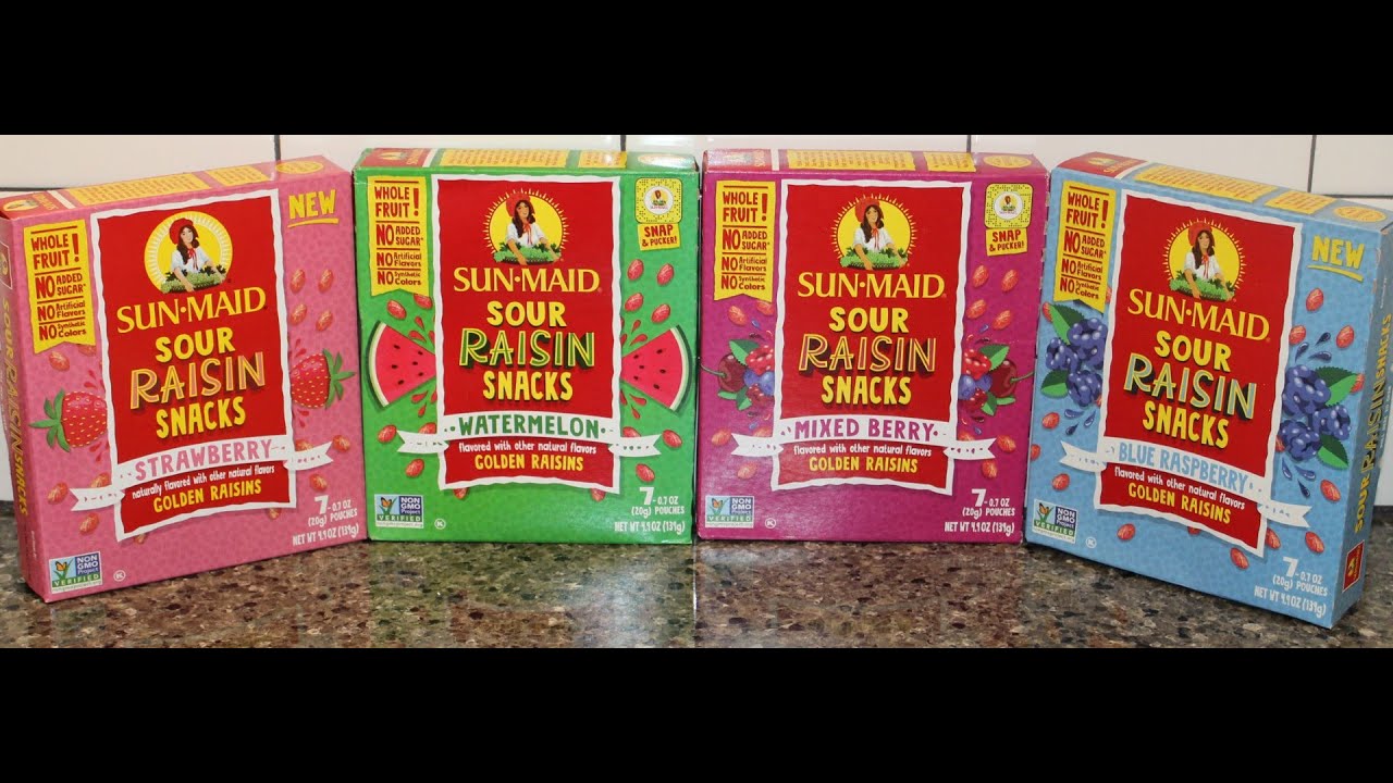 Sun-Maid Sour Raisin Snacks: Strawberry, Watermelon, Mixed Berry & Blue ...