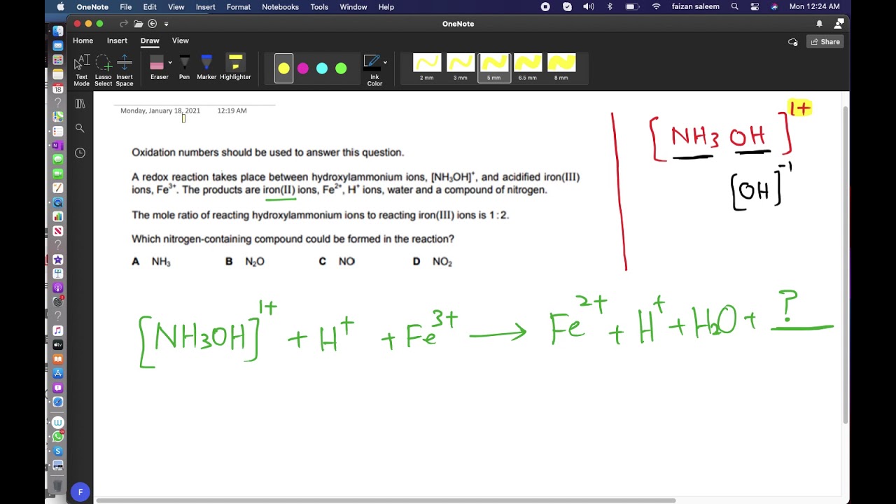 A redox reaction takes place between hydroxyl ammonium ion and ...