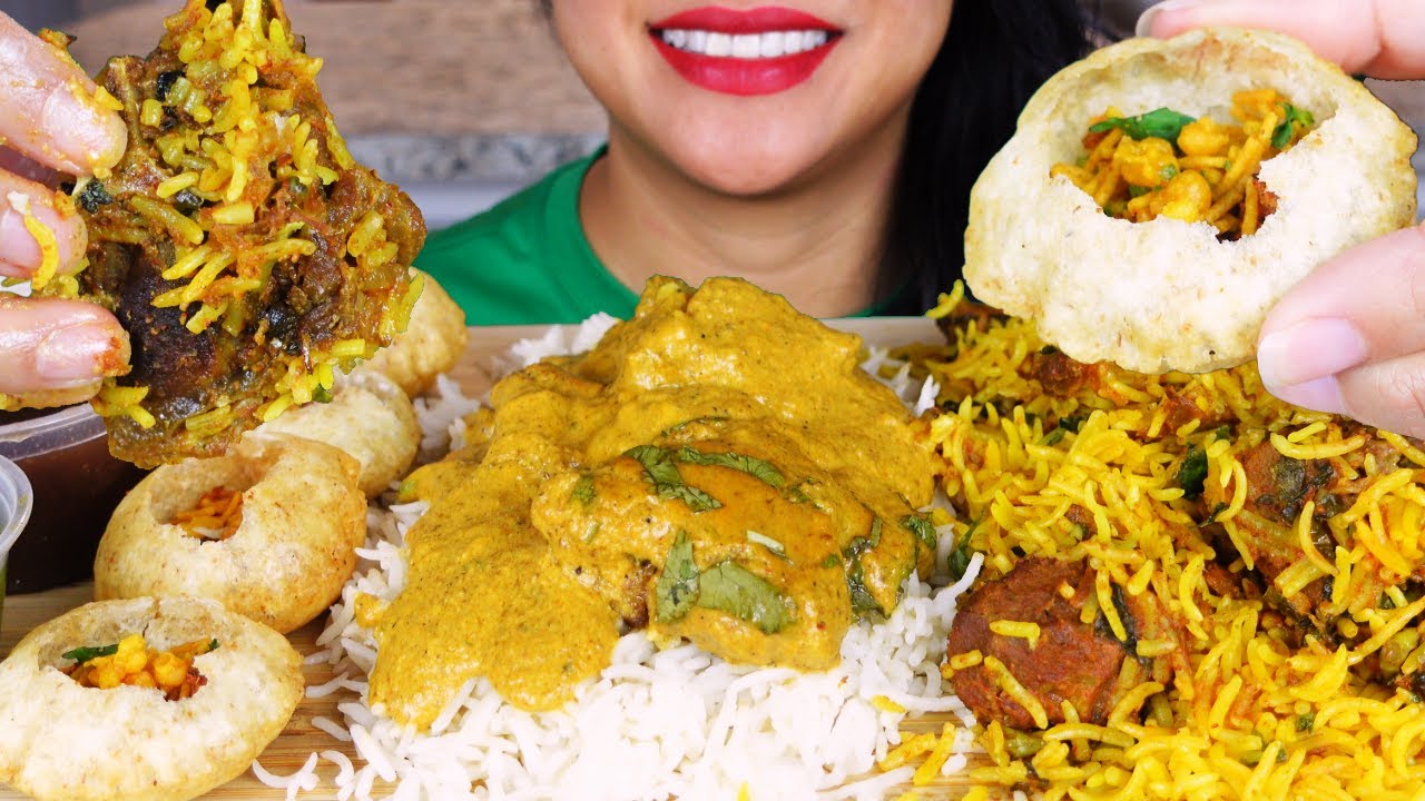 ASMR Indian Food Mukbang *Goat Biryani + Fish Xacuti + Malabari Paratha ...