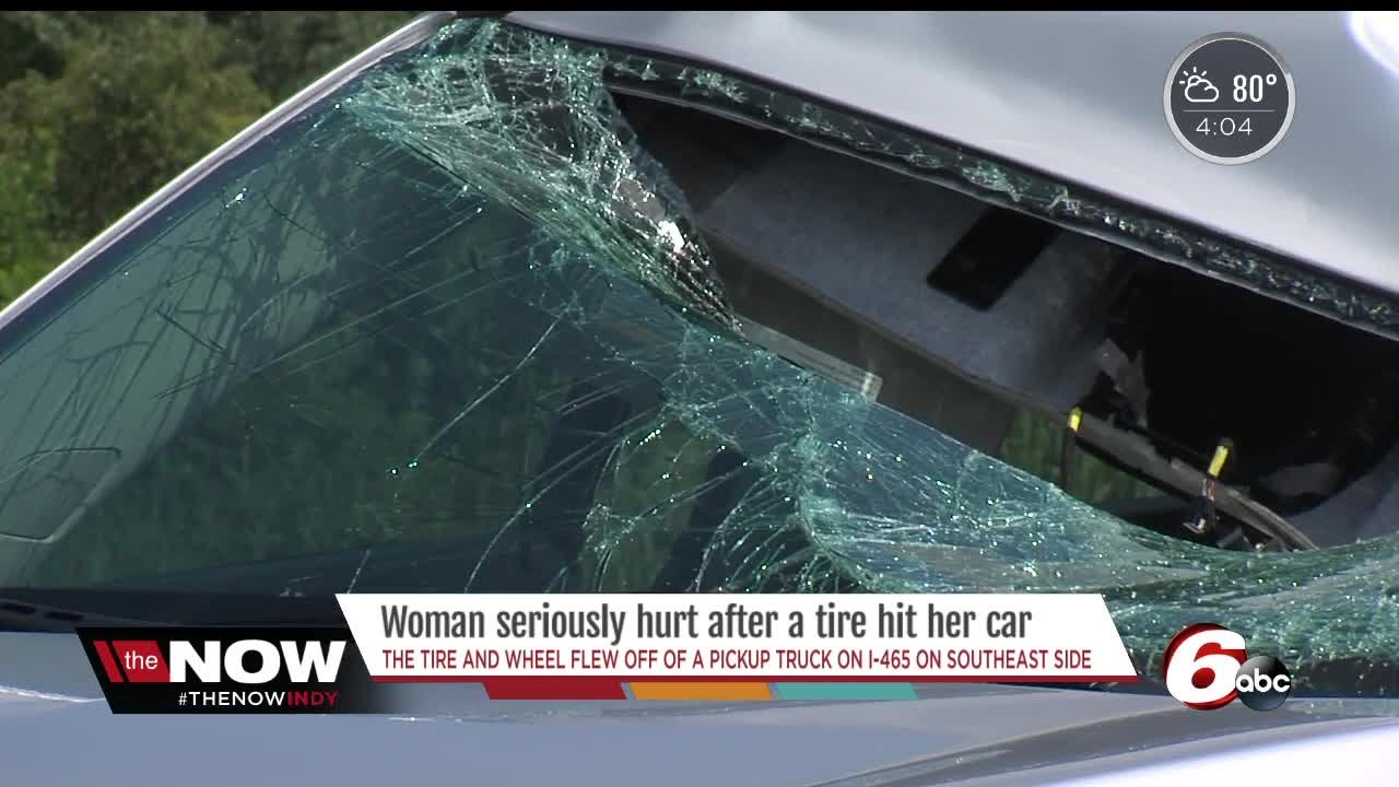 Car windshield smashed by flying tire on I-465 SB1 - YouTube