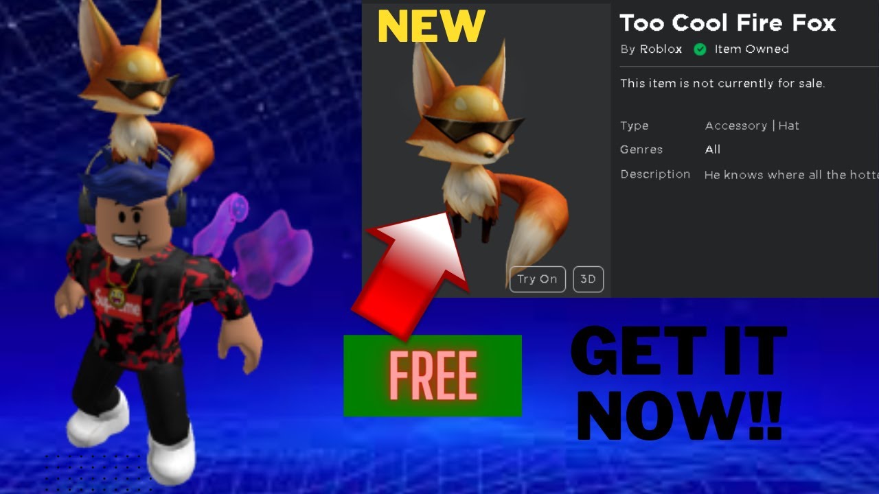 FREE ACCESSORY! HOW TO GET Too Cool Fire Fox (New Roblox Promocode Item ...