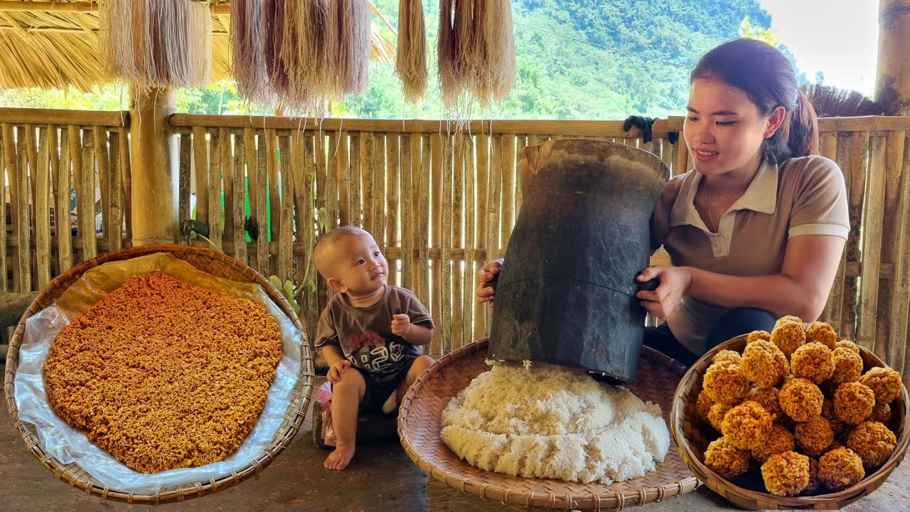 Process of Making Rice Cakes from Molasses to Sell in the Market ...