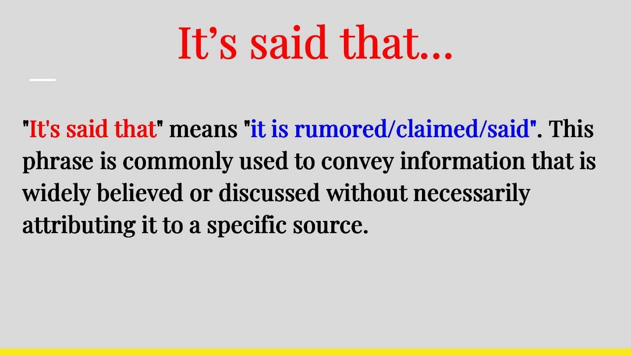 it's said that... - YouTube