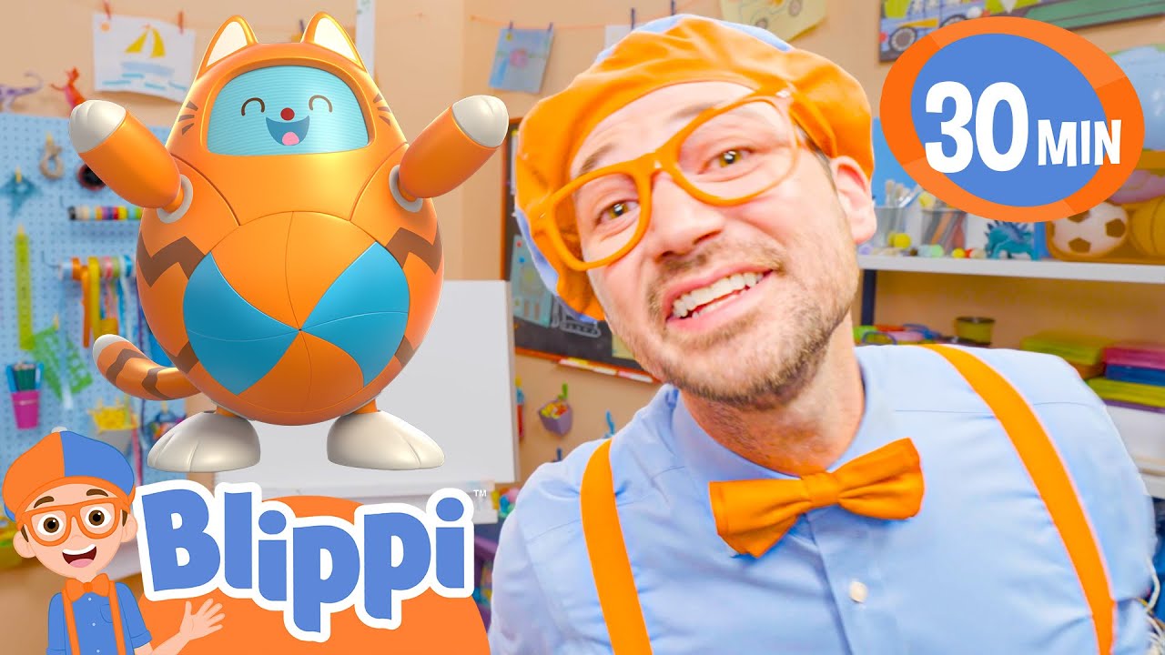 BLIPPI Teaches How To Draw Tabbs the Robot Cat | How to Draw Animals ...