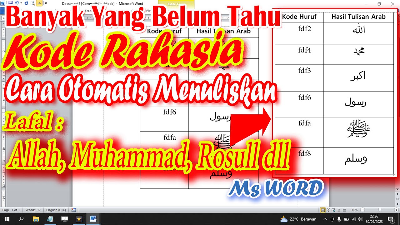 Kode Huruf Rahasia Untuk Tulisan Arab Secara Otomatis di Ms Word l ﷲ ﷴ ...
