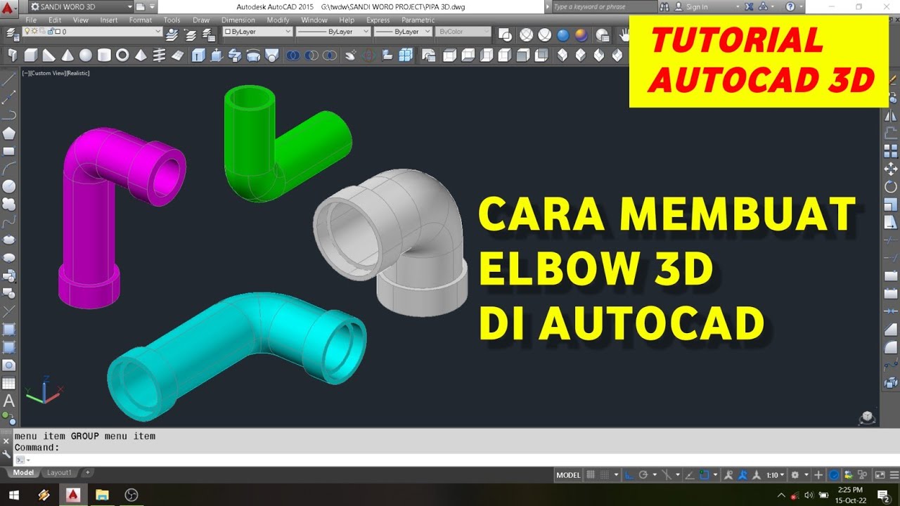 Cara membuat elbow 3d Autocad | Tutorial Autocad 3d - YouTube