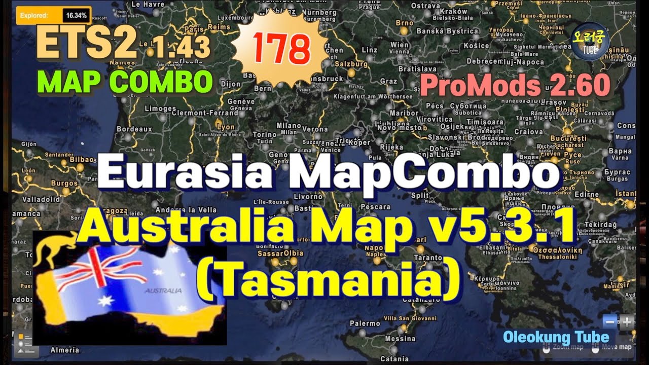 ETS2 1.43 Eurasia MapCombo, Australia (Tasmania) Map v5.3.1, ProMods 2. ...