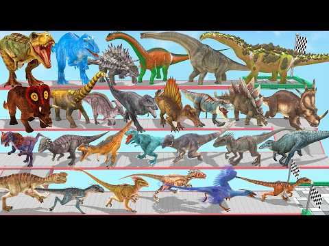 Dinosaurs Speed Race Run Zigzag Down Course! from Outside: Which is the Fastest Dinosaur? ARBS
