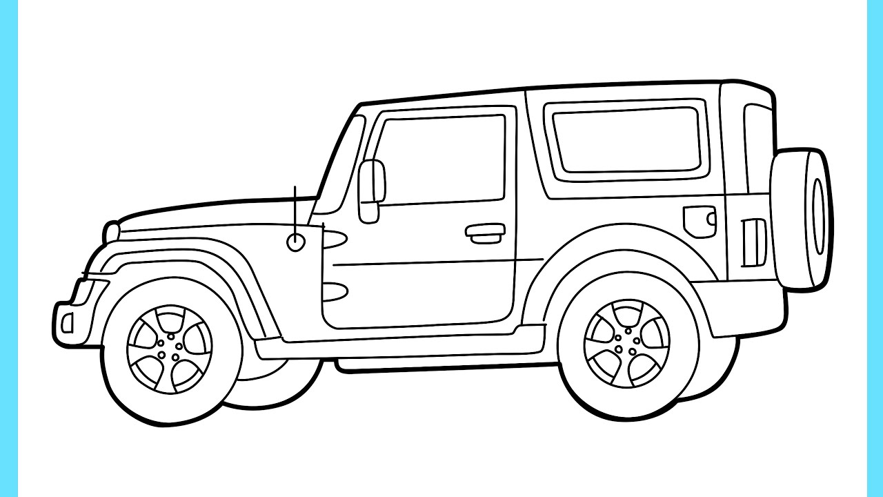 How to draw Mahindra Thar From Side step by step for beginners - YouTube