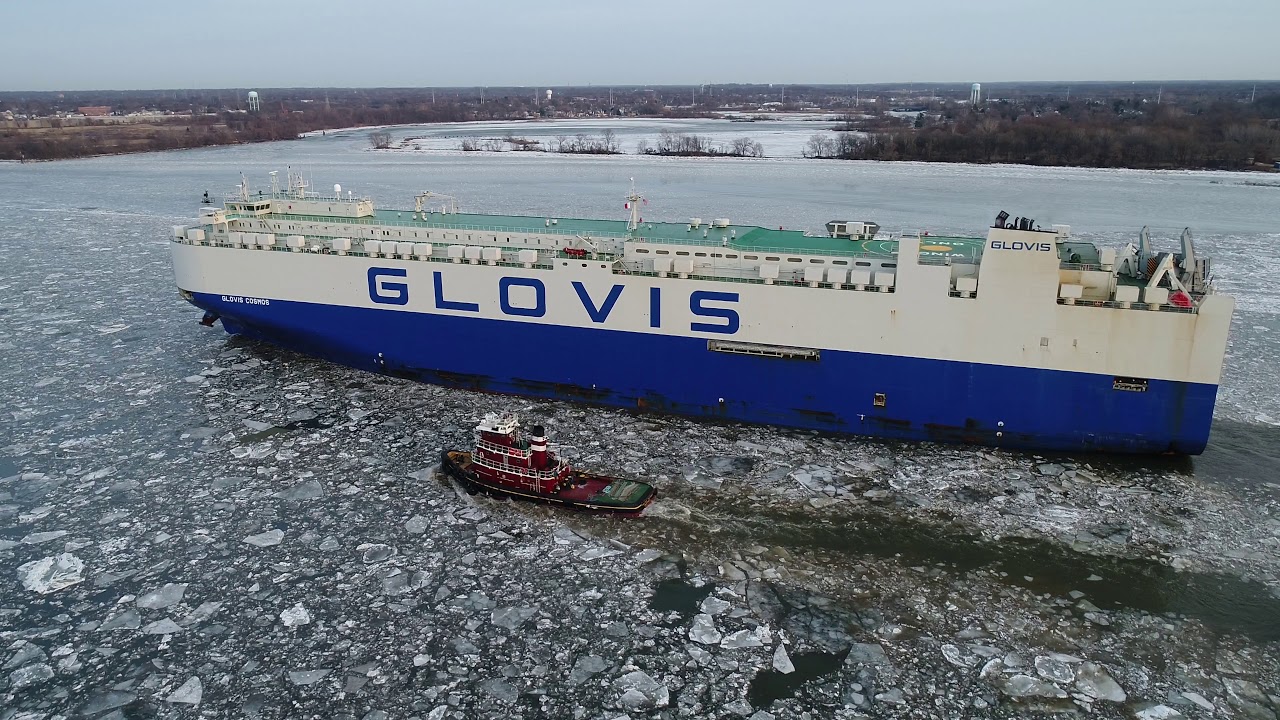 Aerial Drone Video of Vehicle Car Carrier Ship Glovis Cosmo Short ...
