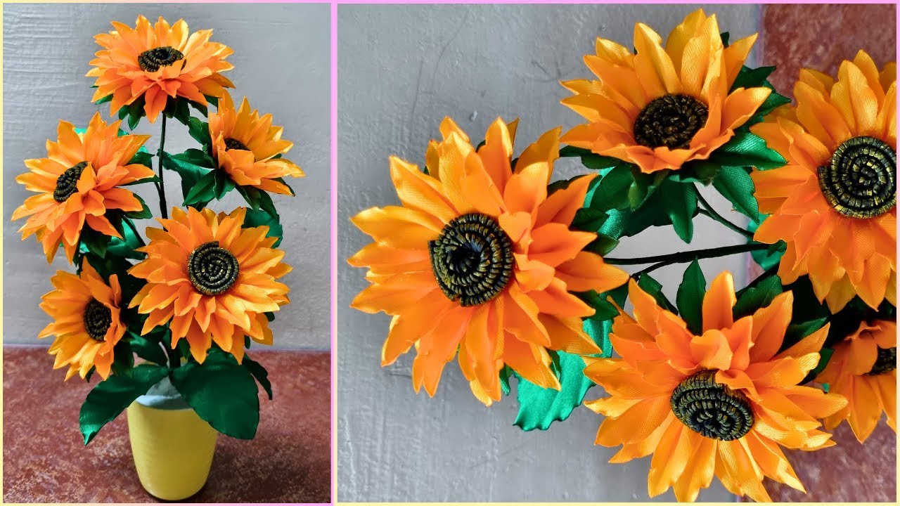 Sunflower with Satin Ribbon | Sunflower | Ribbon Sunflower | DIY ...