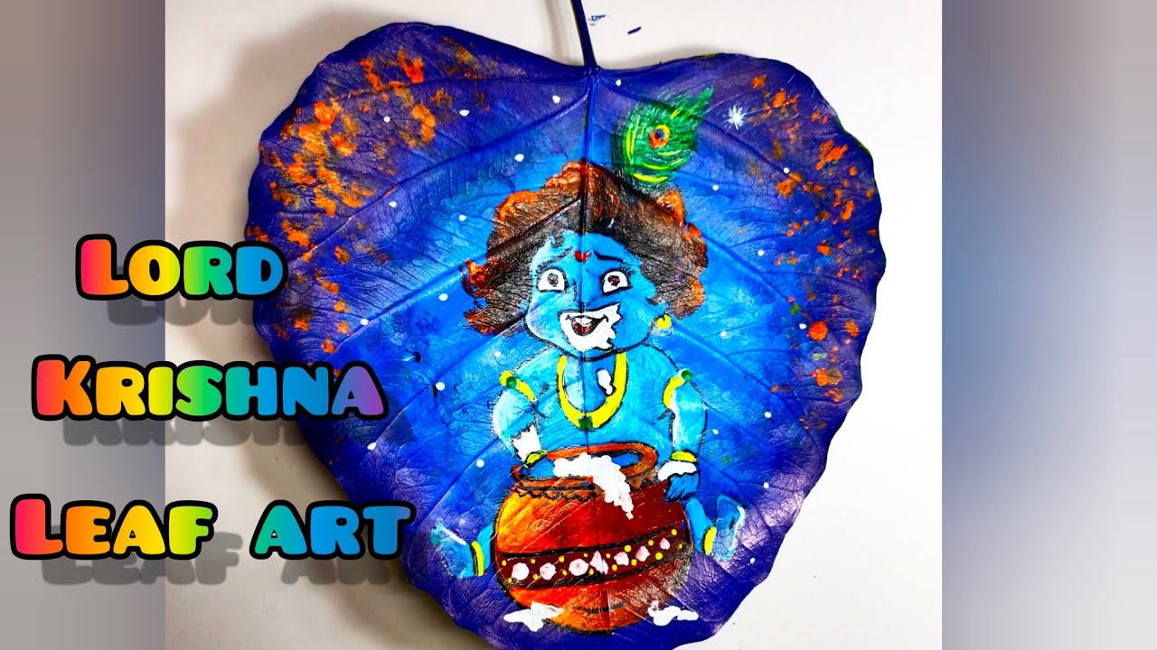 Little Shri Krishna Drawing on Leaf |Janmashtami Special drawing - YouTube
