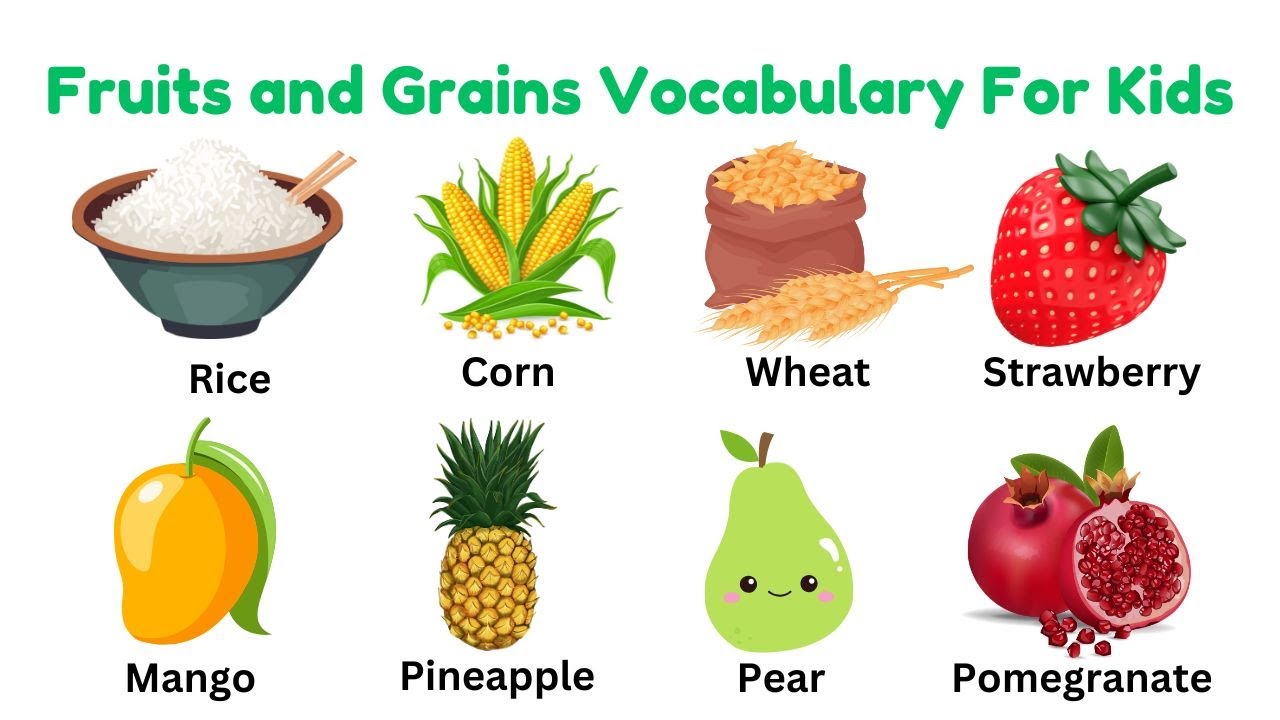 Fruits and Grains Vocabulary For Kids | Food Vocabulary | Learn English ...