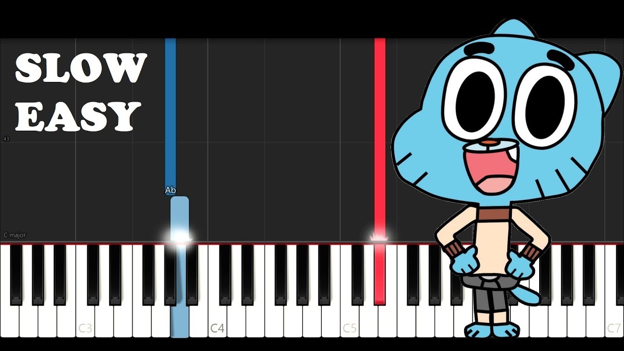 The Amazing World of Gumball Theme (SLOW EASY PIANO TUTORIAL) - YouTube