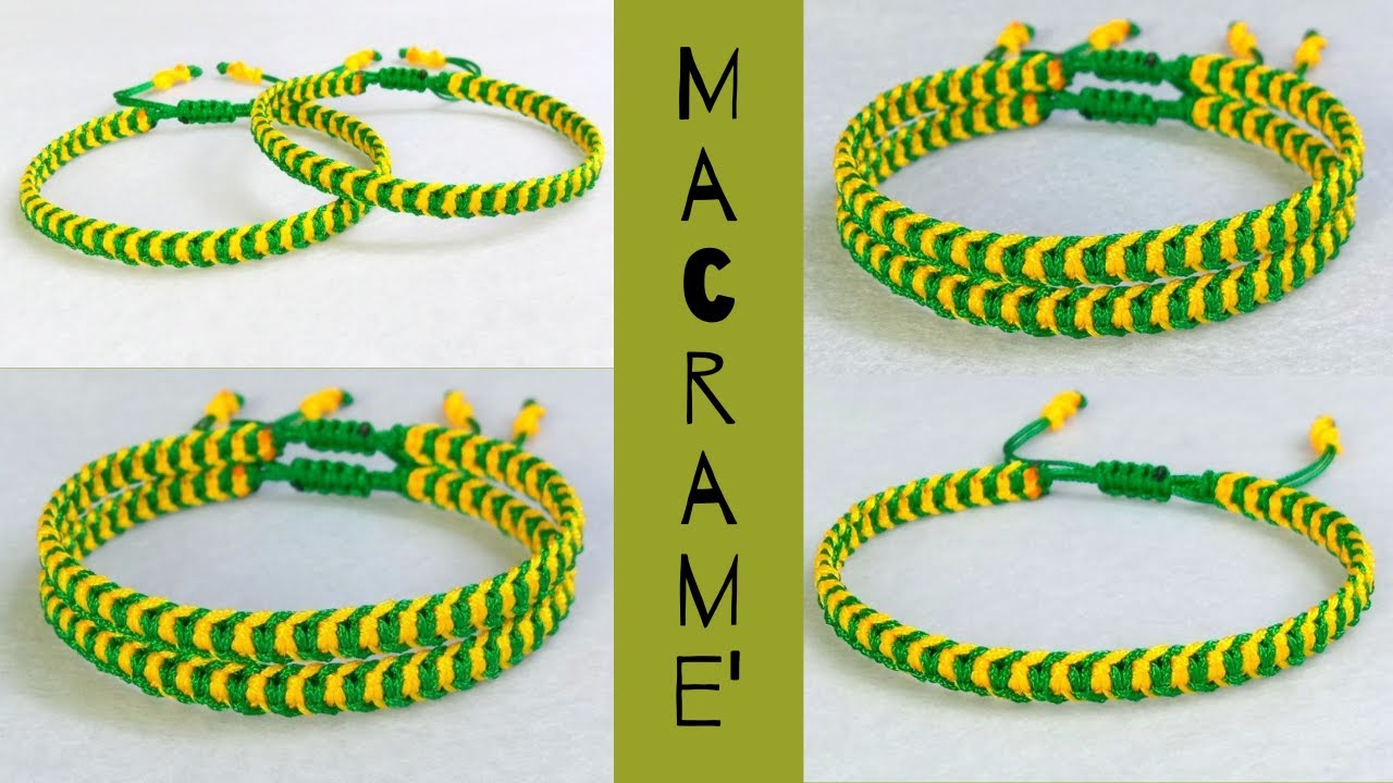 TWO COLOR DOUBLE SQUARE KNOT MACRAME BRACELET - YouTube