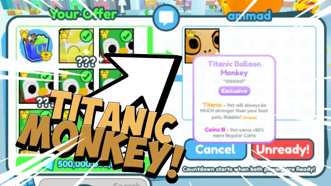 *TITANIC* BALLOON MONKEY! | ROAD TO 10T GEMS | Pet Simulator X - YouTube