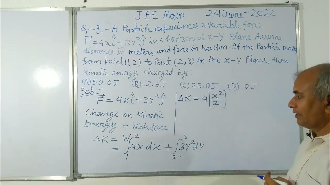 A particle experiences a variable force F(vector) = 4xî+3y²j in a horizontal x-y plane. Assume ...