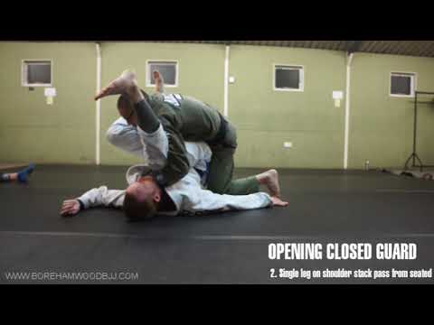 Opening Closed Guard - single leg on shoulder stacking passes - YouTube