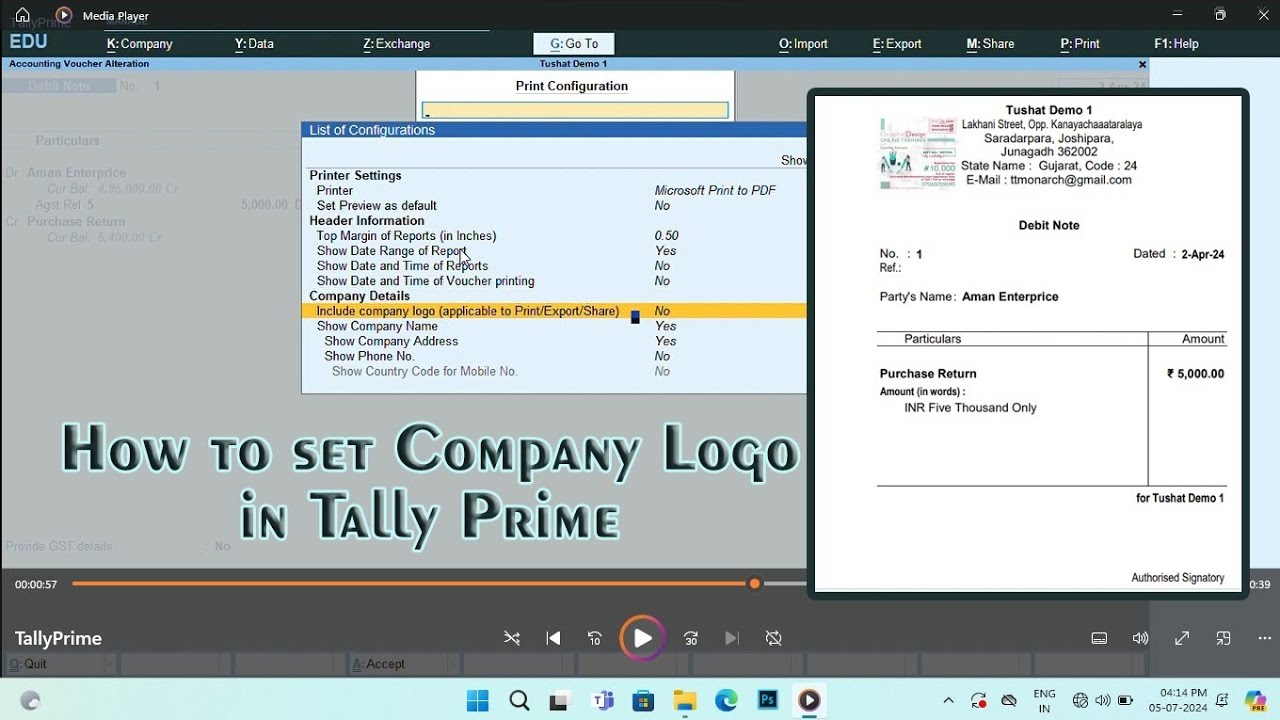 Tally Prime Tutorial : Add you Company Logo to Voucher in Minutes - YouTube